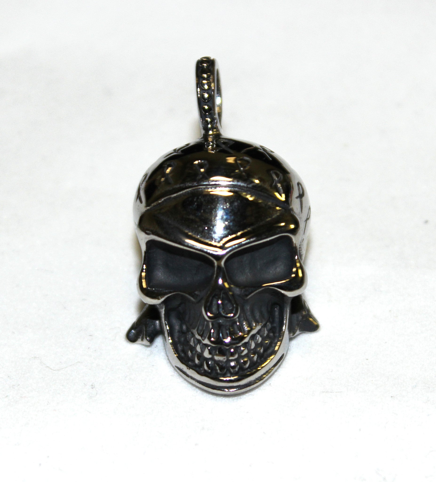 Stainless Steel Small Skull Pendant with Ribbons on Helmet- UDINC0491 ...