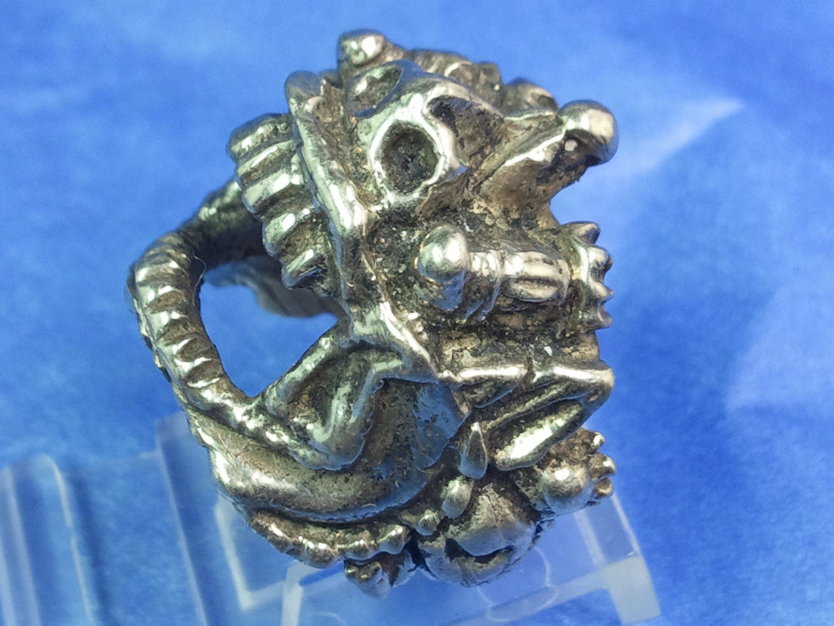 Until Death, Inc. "Bali Crusty Demon Face" Ring Heavy .925 Sterling Si