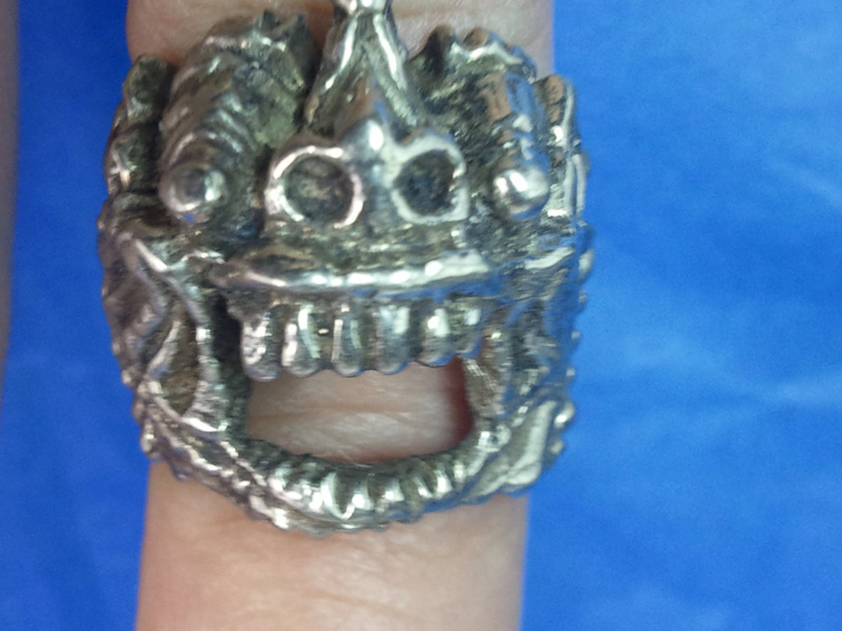 Until Death, Inc. "Bali Crusty Demon Face" Ring Heavy .925 Sterling Si