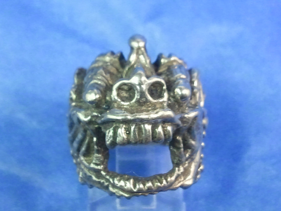 Until Death, Inc. "Bali Crusty Demon Face" Ring Heavy .925 Sterling Si